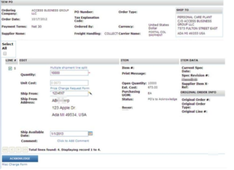PO Acknowledgement | ABG Supplier Portal